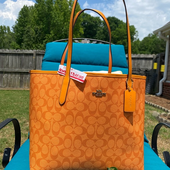 Coach | Bags | Authentic Coach Light Orangereversable Signature C City ...